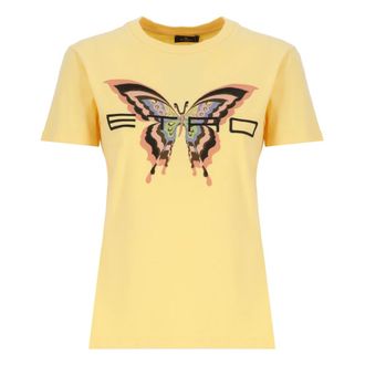 Etro Femme, Tops, Jaune, Taille: 38 FR T-shirt en coton avec logo brodé