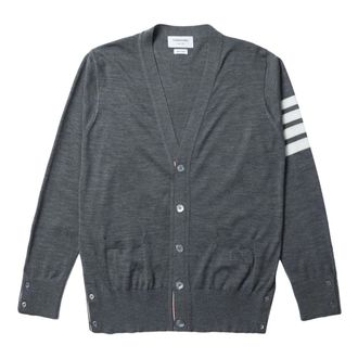 Thom Browne Homme, Pulls, Gris, Taille: XL Wool Classic V-neck Cardigan