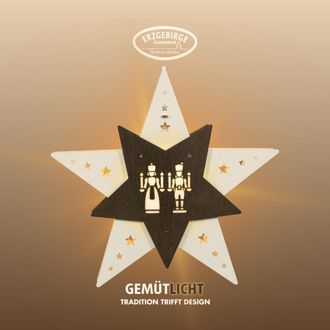 Weigla Fensterbild original Erzgebirge Stern Engel & Bergmann I Weihnachtsdeko Fenster I 1 LED Lampe I 0,8 W, E14 I Fensterbild Weihnachten I Weihnachtsbeleu