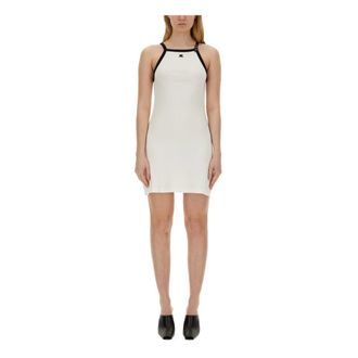 Courr&egrave;ges Femme, Robes, Blanc, Taille: 38 FR Buckle Contrast Dress
