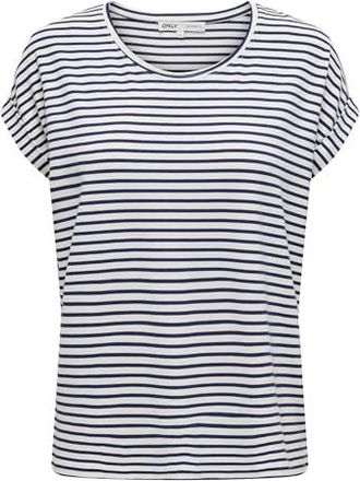 Only ONLMOSTER JRS Noos Stripe S/S O-Neck Top, Cloud Dancer/Stripes : Naval Academy, XL