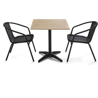 Oviala Table de jardin carr&eacute; plateau bois et 2 chaises en r&eacute;sine