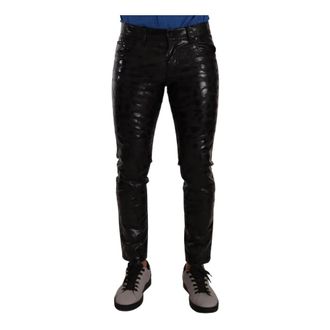 Dolce & Gabbana Schwarze Logo Baumwoll Stretch Skinny Hose - - Trousers - Herren - Schwarzk - XL