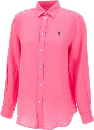 Polo Ralph Lauren Femme, Blouses et Chemises, Rose, Taille: 40 FR Logo Embroidered Curved Hem Shirt