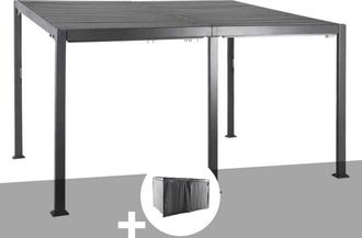 Hesperide Pergola bioclimatique Avila 4 x 3 m graphite en aluminium + 6 rideaux - Hesp&eacute;ride