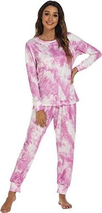 Generic Pyjama long pour femme avec poignets : v&ecirc;tements de d&eacute;tente pour femmes ensemble coton tie-dye combinaison douillette col rond chemise de nuit v&ecirc;temen