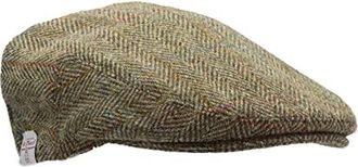 Walker and Hawkes Casquette Plate Oakmoor - Harris Tweed - pour la campagnel - Vert Mousse - 3XL (62cm)