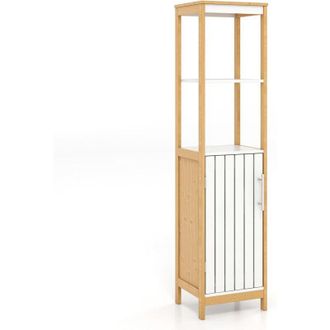 Costway Costway - Badezimmerschrank schmal, Bad Hochschrank 30cm breit mit Lamellent&uuml;r und verstellbarem Regal, Badschrank Bambus f&uuml;r Badezimmer, Wohnzimmer