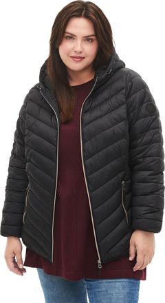 Zizzi Damen Plus Size Jacke mit Kapuze Taschen Gesteppt Größe Gr S (42/44) Black Plus Size Damen Kleidung