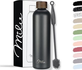 Milu Gourde Isotherme - Bouteille Isotherme - 1L - Gourde INOX Bouche Standard - Gourde Sport Étanche - Gourde Enfant sans BPA - Brosse de nettoyage inclus