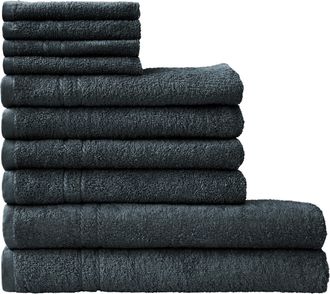 Dyckhoff Kristall Handtuch Set, 10-teilig, Reine Baumwolle, Oeko-TEX Zertifiziert, anthrazit, 50x100cm, 70x140cm, 30x30cm