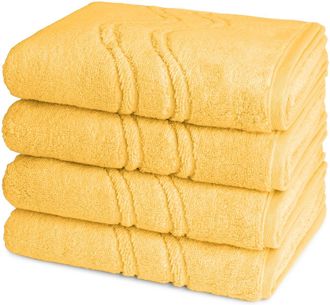 ROSS 4 teiliges Frottier-Set - Cashmere Feeling (4 X Handtuch im Set) - 520 g/m2 - Baumwolle - Walkfrottee - saugstark - weich und flauschig - Ginster