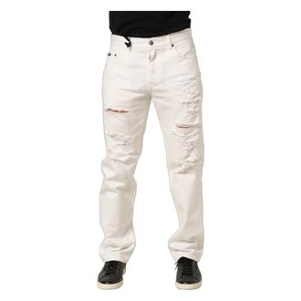 Dolce & Gabbana Baumwoll-Jeans mit Distressed-Effekt im geraden Schnitt - - Jeans - Herren - Wei&szlig; - M
