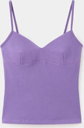 Mango Top bretelles en coton col V violet - Femme - XS - MANGO