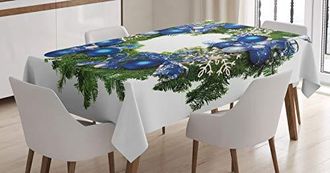 Abakuhaus No&euml;l Nappe, Ornement Couronne Flocons de Neige, Linge de Table Rectangulaire pour Salle &agrave; Manger D&eacute;cor de Cuisine, 140 x 200 cm, Blanc Vert Bleu
