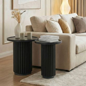 IDIMEX SARDA Couchtischset aus massivem Mangoholz, Schwarz - Runder Wohnzimmertisch mit Marmorfu&szlig;, Beistelltischset f&uuml;r Elegante Akzente, Kleine Tische im Se