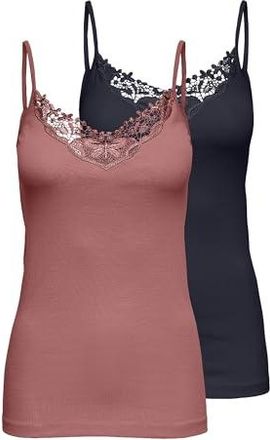 Only Only Femme Onlkira Lace Singlet 2 Pack Noos D bardeur, Bleu (Night Sky Pack: Night Sky/ Withered Rose), S EU