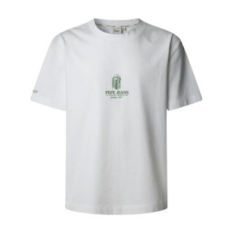 Pepe Jeans London Homme, Tops, Blanc, Taille: 2XL T-shirt Blanc avec Design Vert
