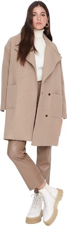 Trendyol Damen Trendyol Damen Regular Parkas Plain Webstoff Mantel Coat, Beige, 36 EU