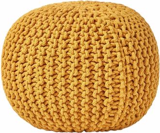 Homescapes Pouf Strickpouf rundes Bodenkissen, Sitzpouf 35 x 40 cm, gepolsterter Sitzhocker, Sitzpuff/Puff mit grob gestricktem Bezug aus 100% Baumwolle, Strickp