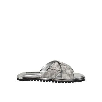 Dolce & Gabbana Silberne Strass Slide Flats - - Shoes - Herren - Grau - 43 EU