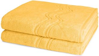 ROSS 2 teiliges Frottier-Set - Cashmere Feeling (2 X Duschtuch im Set) - 520 g/m2 - Baumwolle - Walkfrottee - saugstark - weich und flauschig - Ginster