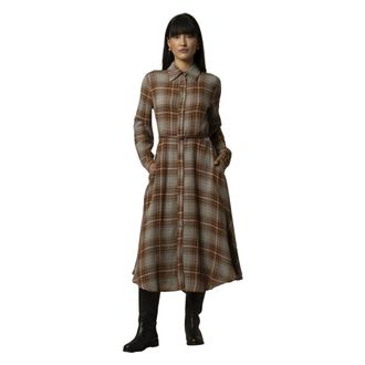 Kocca Femme, Robes, Brun, Taille: 38 FR Robe longue &agrave; carreaux style chemise avec ceinture