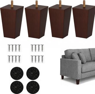 Generic 4er Set Tapered M&ouml;belbeine - Schwarze M&ouml;belbeine aus Massivholz f&uuml;r Sofa, Stuhl, Schrank, Kommode mit Montageplatte, Schrauben und Anti-Rutsch-Pads (8