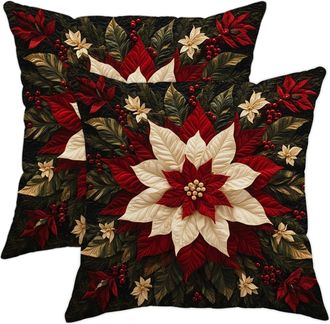 Generic Roter Weihnachtsstern Dekokissenbezug Quadratische Kissenh&uuml;lle Dekorative Dekokissen F&uuml;r Balkon Sofa Hotel 45X45Cm 2Er Set