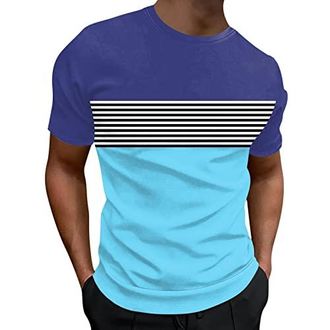 Generic T-shirt ray&eacute; ample pour homme Printemps et &eacute;t&eacute; Loisirs Sports Respirant Confortable Plage Vent Rayures Couleur T-shirt &agrave; manches courtes, bleu ciel, X