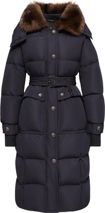 Moncler Moncler Doudoune Longue Gelisette &Agrave; Bordure En Shearling, Femme, Bleu, Taille: 00