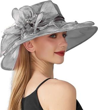 Generic Chapeau Femme Bleu Chapeau de Soleil Femme Couleur Unie Grande Forme de Fleur Femme Anglaise Élégant Tempérament Chapeau Femme Pliable, gris, taille u