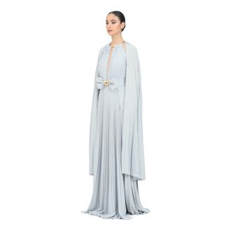 Elisabetta Franchi Femme, Robes, Bleu, Taille: 40 FR Robe Maxi Pliss&eacute;e avec Cha&icirc;ne