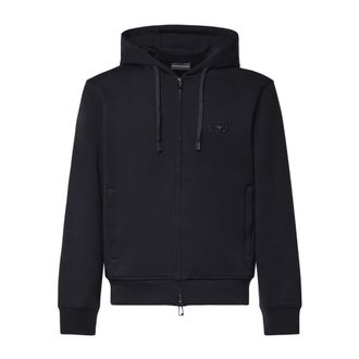 Emporio Armani SweaT-shirt &agrave; capuche en coton avec logo - Homme - Sweatshirts et sweats &agrave; capuche - Bleu - Taille: XL