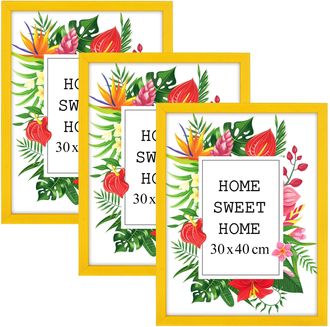 MG Design Set aus 3 Gelb Bilderrahmen 30 x 40 cm - Aus echtem Holz mit Acrylglas, zum Aufh&auml;ngen & Aufstellen, f&uuml;r Fotos, Poster & Puzzle