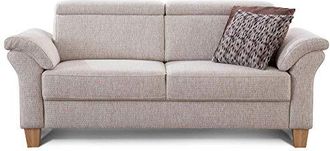 Cavadore Cavadore 3-Sitzer Sofa Ammerland / Couch mit Federkern im Landhausstil / Inkl. verstellbaren Kopfst&uuml;tzen / 186 x 84 x 93 / Strukturstoff natur