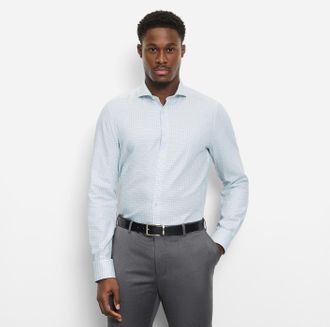 Olymp Langarmhemd OLYMP Level 5, Herren, Gr. 39, N-Gr, wei&szlig;, Web, Obermaterial: 100% Baumwolle, kariert, normal, 2-Knopf-Manschette, Hemden, Body fit, Haifi