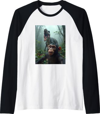 Mapanoli Design Affen-Selfie mit Dinosaurier - Jurassic Mayhem Raglan