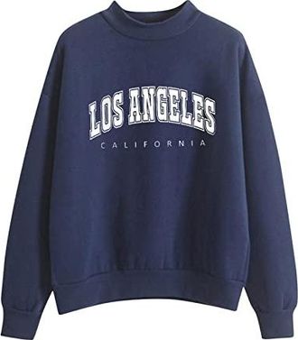Generic Sweats &agrave; capuche tendance Los Angeles pour femmes, coupe ample, col rond, hauts &agrave; col rond, pour lhiver, lautomne, le col montant, couleur unie, manch