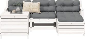 vidaXL 5-tlg. Garten-Sofagarnitur Weiß Massivholz Kiefer - Vidaxl