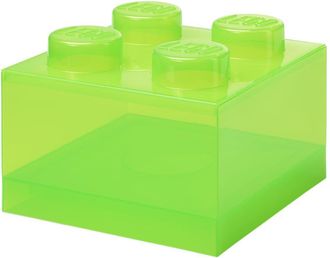 Room Copenhagen LEGO Aufbewahrungsstein 4 Noppen Transparent Hellgr&uuml;n - Stapelbare Kunststoff-Aufbewahrungsbox mit Deckel f&uuml;r Kinder und Erwachsene, Schreibtisch-Orga