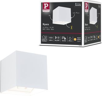 Paulmann 71283 LED Akkuwandleuchte Nyara inkl. D&auml;mmerungsgesteuerter Bewegungsmelder (HF) IP44 3000K 100x100mm 2x1W / 1W Wei&szlig;