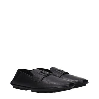 Dolce & Gabbana Mens Black Leather Slip-On Loafers