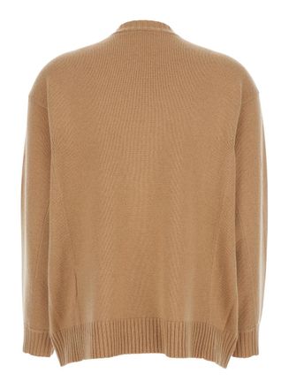 Max Mara Womens Beige Crew Neck Sweater With Embroidery Wool Tops Top