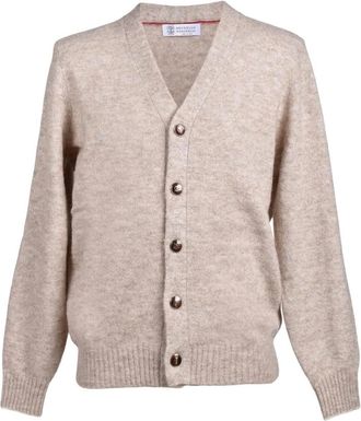 Brunello Cucinelli Homme, Pulls, Beige, Taille: 2XL Cardigan en cuir avec finitions c&ocirc;tel&eacute;es