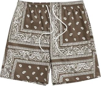 Generic Short de bain d&eacute;t&eacute; pour homme style boh&egrave;me avec cordon de serrage &agrave; la taille imprim&eacute; cachemire, marron, 3XL