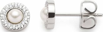 Leonardo Ohrstecker Isa 1 Paar - Ohr-Schmuck aus silberfarbenem Edelstahl - weiße Imitationsperle umrandet von kleinen funkelnden Zirkonia Steinchen - Schmuck 