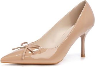 Generic Femme Élégant Cuir Verni Bout Pointu Détail Noeud Talons Aiguilles Large Fit Escarpins à Talons Hauts Professionnels Escarpins Courts Bureau Travail T