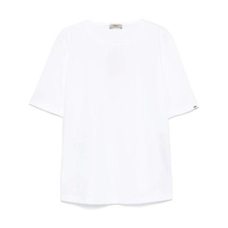 Herno Femme, Tops, Blanc, Taille: 46 FR T-shirt en coton &agrave; col rond avec boutons logo et fente lat&eacute;rale
