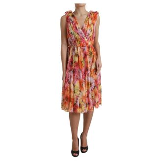 Dolce & Gabbana Sonnenblumenmuster Seiden A-Linie Midi Kleid - - Dresses - Damen - Mehrfarbig - 2XL